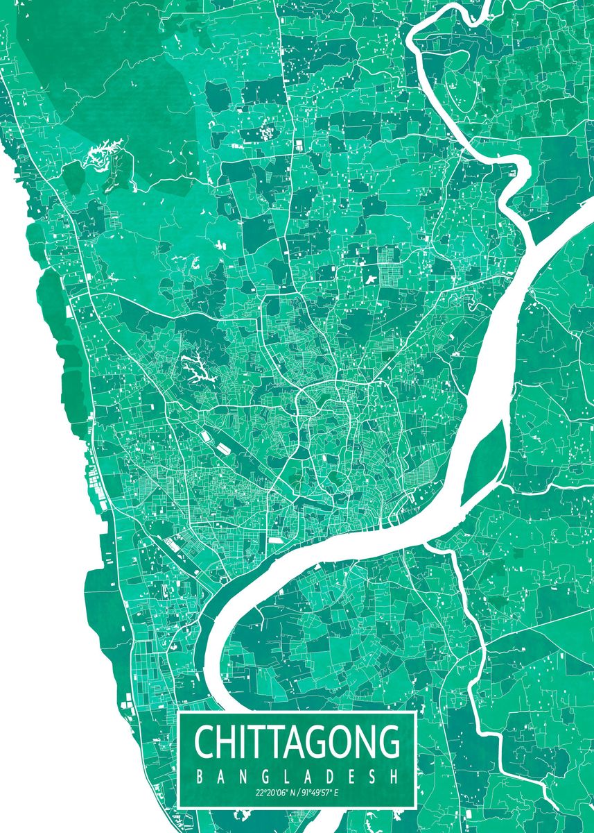 'Chittagong Map Watercolor' Poster, picture, metal print, paint by ...