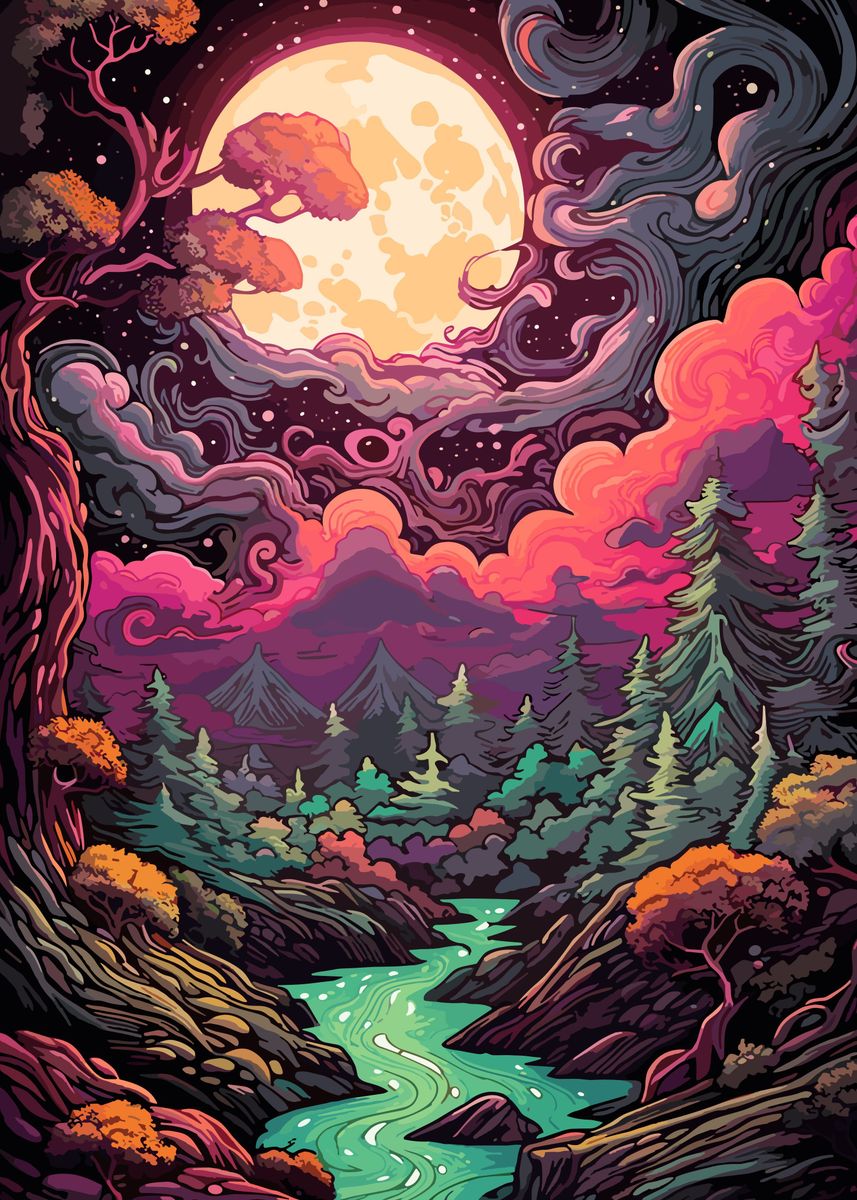 'Psychedelic nature' Poster, picture, metal print, paint by Slamet ...