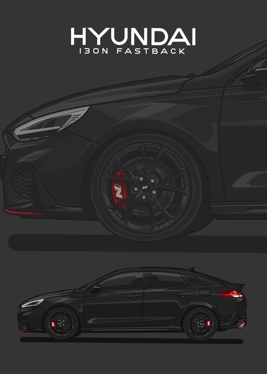 'hyundai i30n fastback blck' Poster, picture, metal print, paint by ...