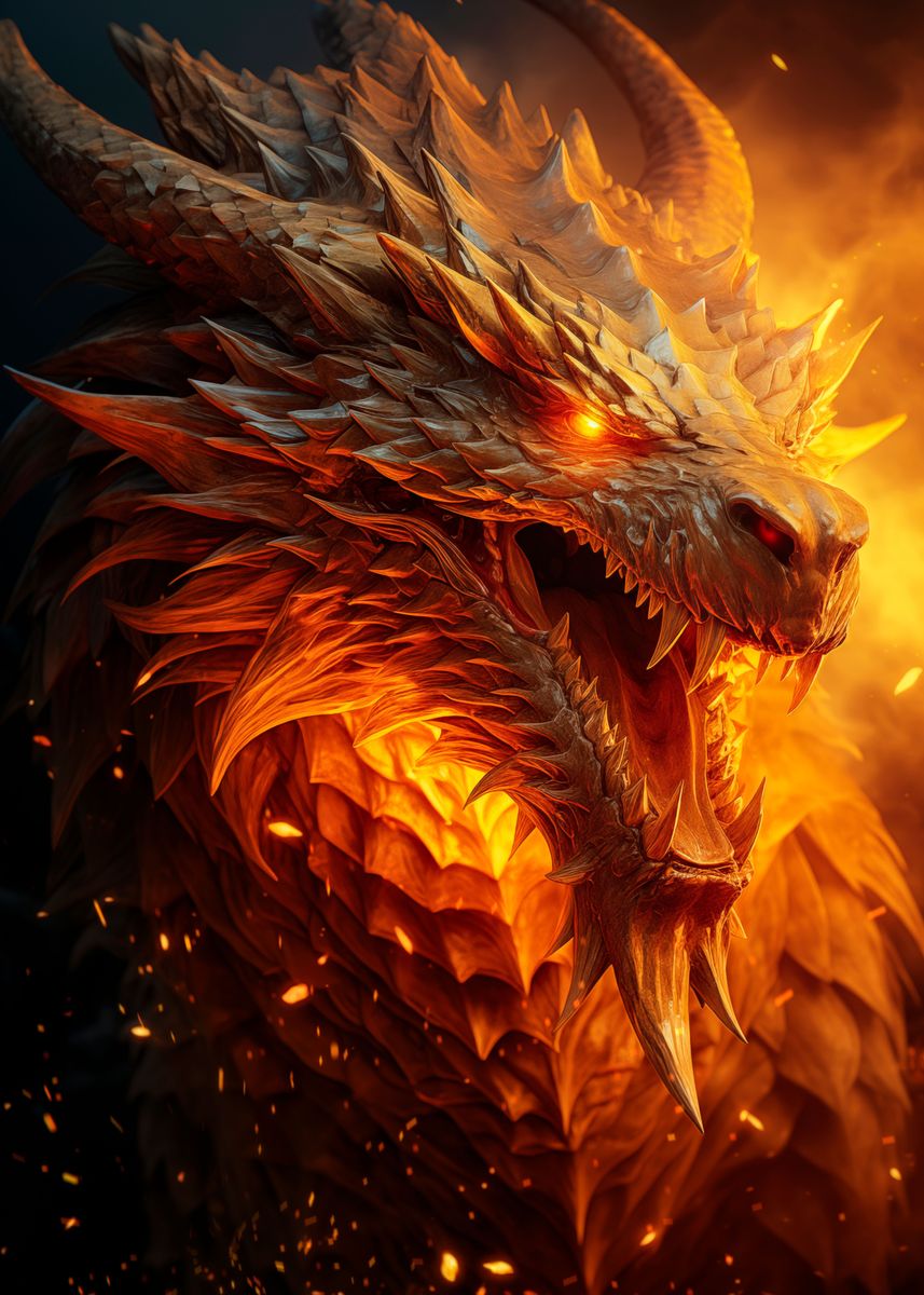 'Sparkling Fire Dragon' Poster, picture, metal print, paint by The ...