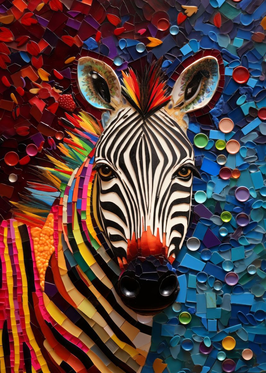 'Zebra mosaic art' Poster, picture, metal print, paint by Tiana | Displate