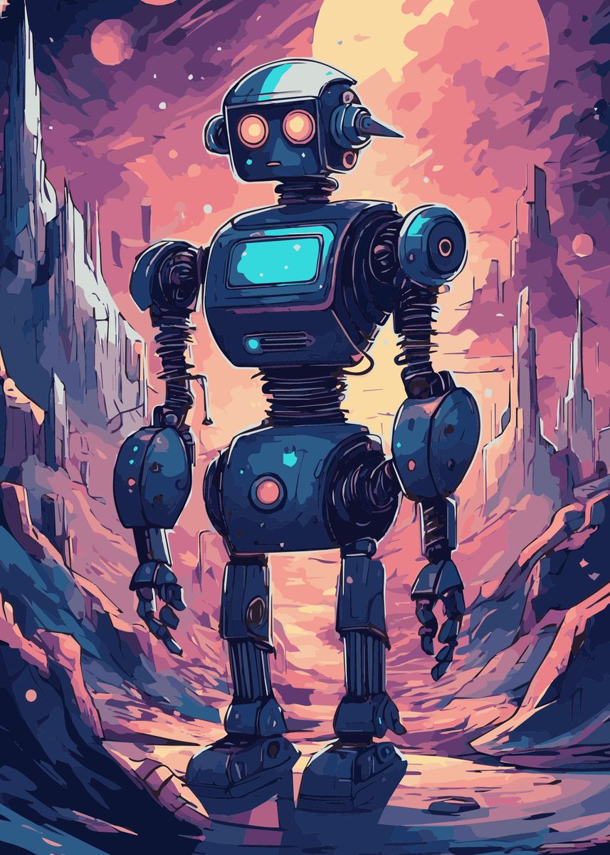 'Cute Robot Fantasy Space 6' Poster, picture, metal print, paint by ...