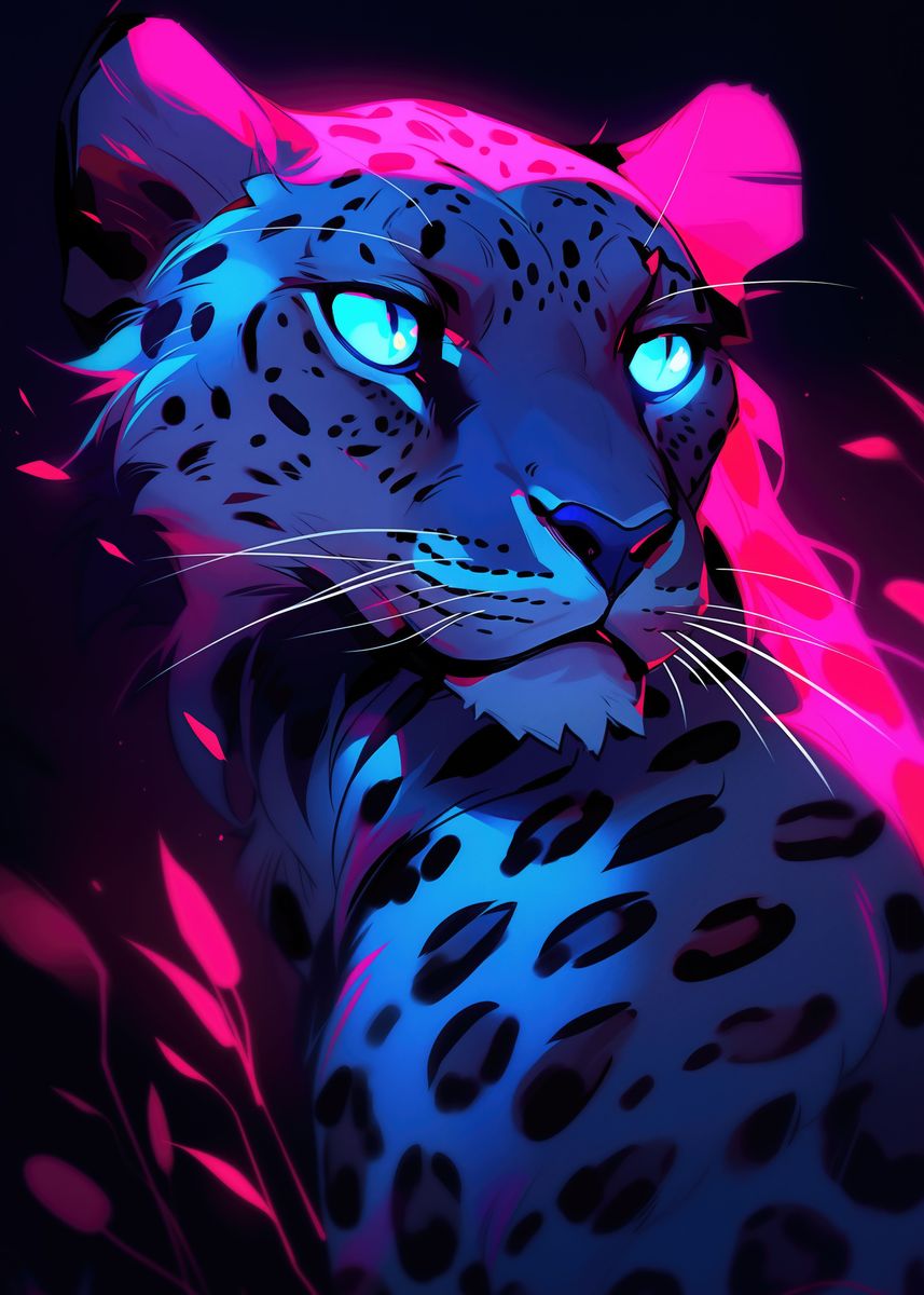 'Neon Cheetah' Poster, picture, metal print, paint by NikoB | Displate