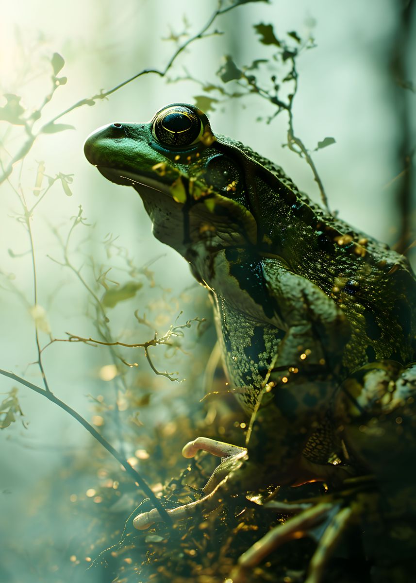 'Green Frog Double Exposure' Poster, picture, metal print, paint by ...