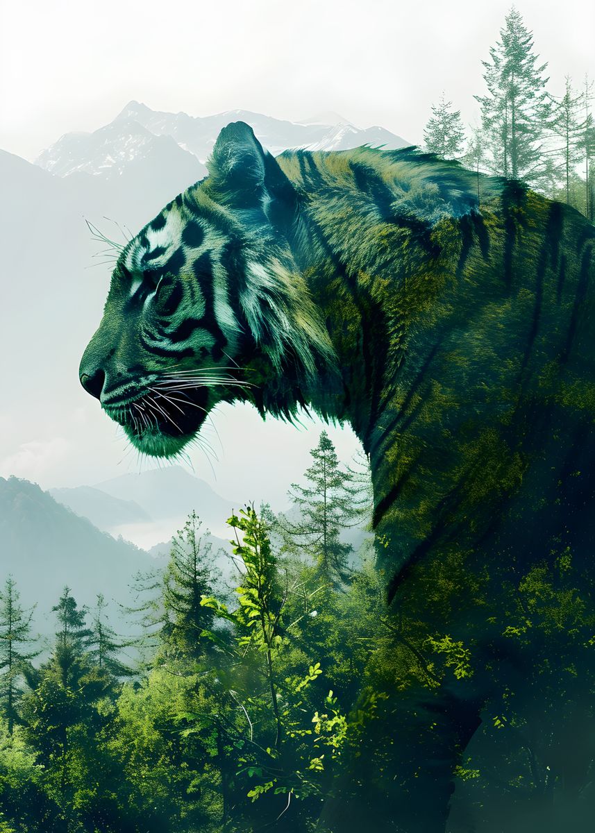 'Tiger Double Exposure' Poster, picture, metal print, paint by Chris ...