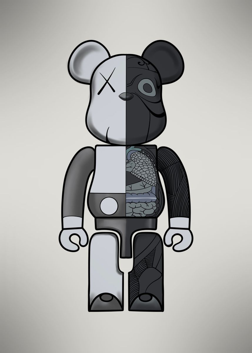 'Back and white bearbrick' Poster, picture, metal print, paint by ...