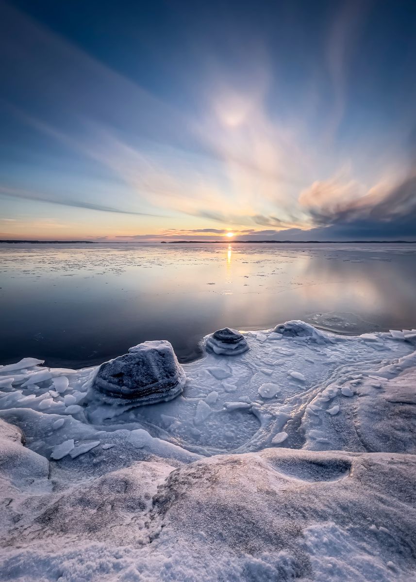 'Freezing Sunset' Poster, picture, metal print, paint by Timo Oksanen ...