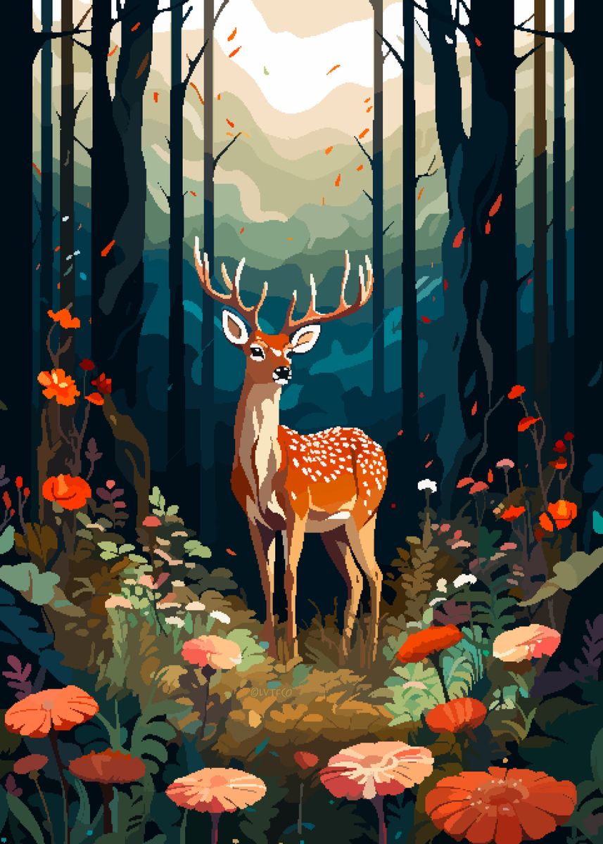 'Forest Deer Pixel Art' Poster, picture, metal print, paint by LVTFCO ...