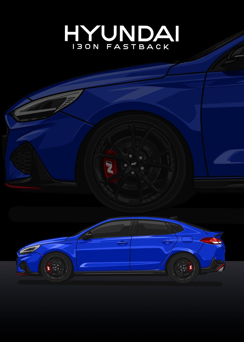 'hyundai i30n fastback blue' Poster, picture, metal print, paint by ...
