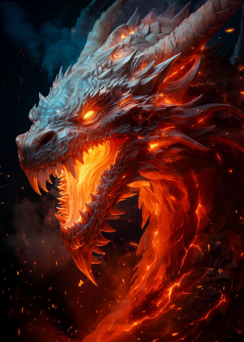 'Glowing Fire Dragon' Poster, picture, metal print, paint by The ...