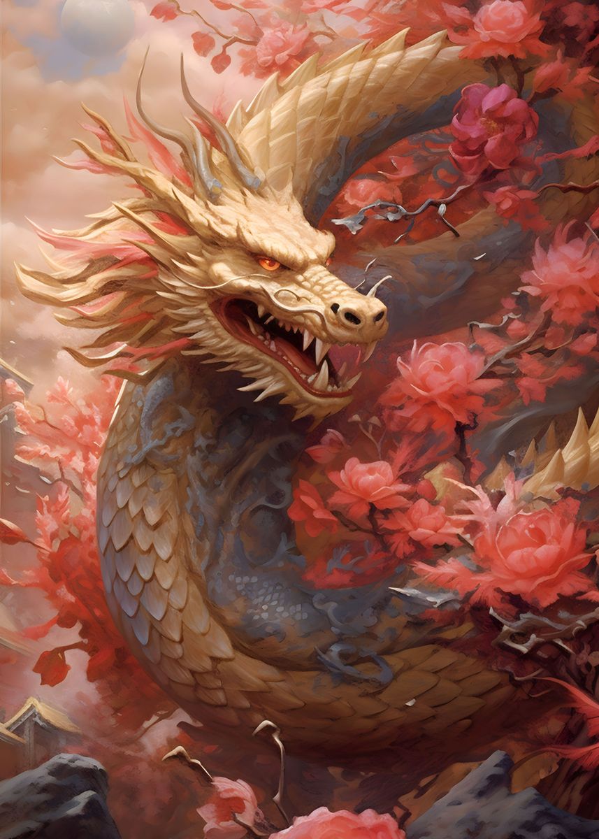 'Sakura Dragon Chinese' Poster, picture, metal print, paint by EB Art ...
