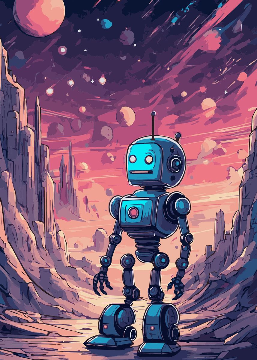 'Cute Robot Fantasy Space 1' Poster, picture, metal print, paint by ...