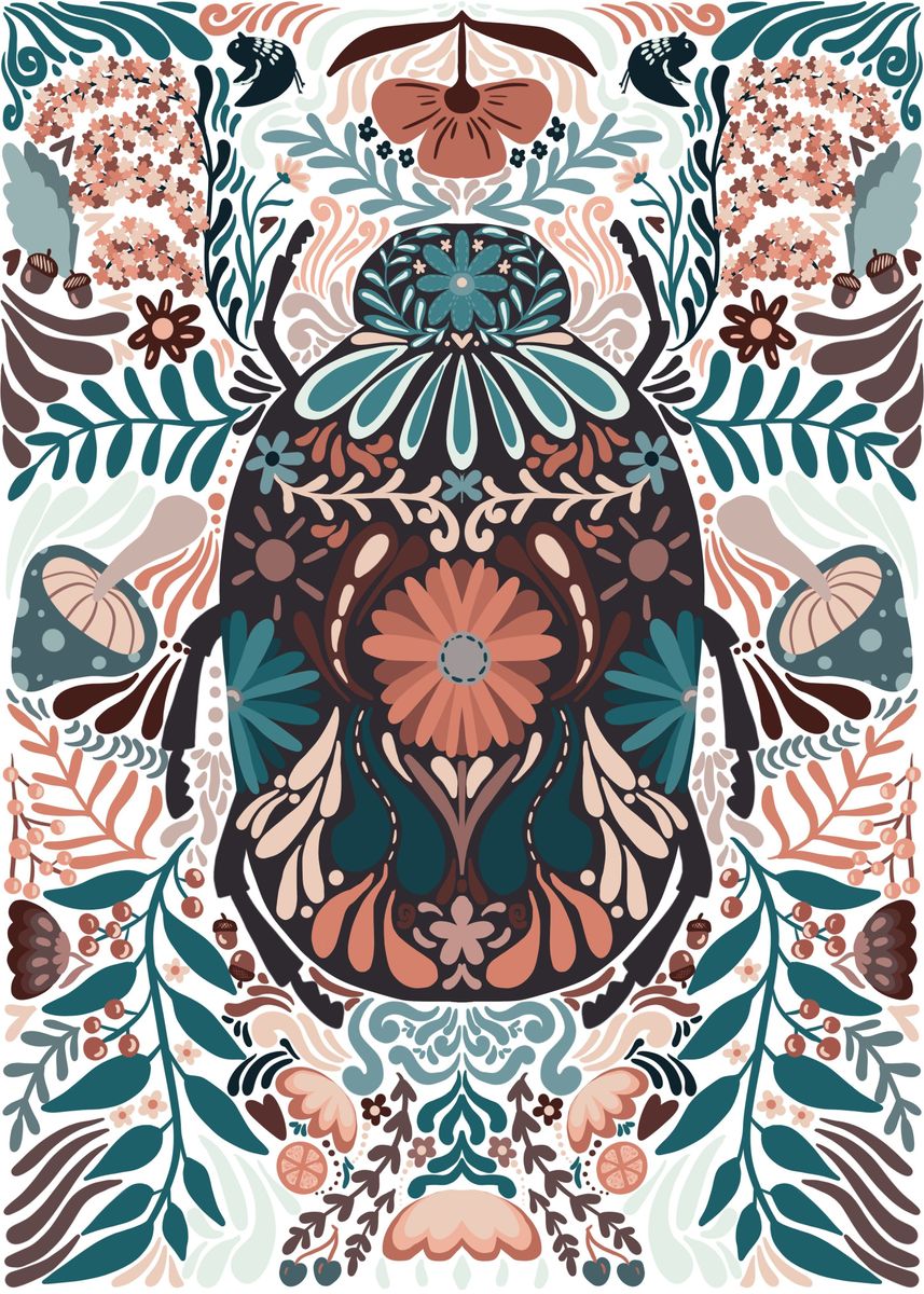 'Beetle Folk Art' Poster, picture, metal print, paint by ...