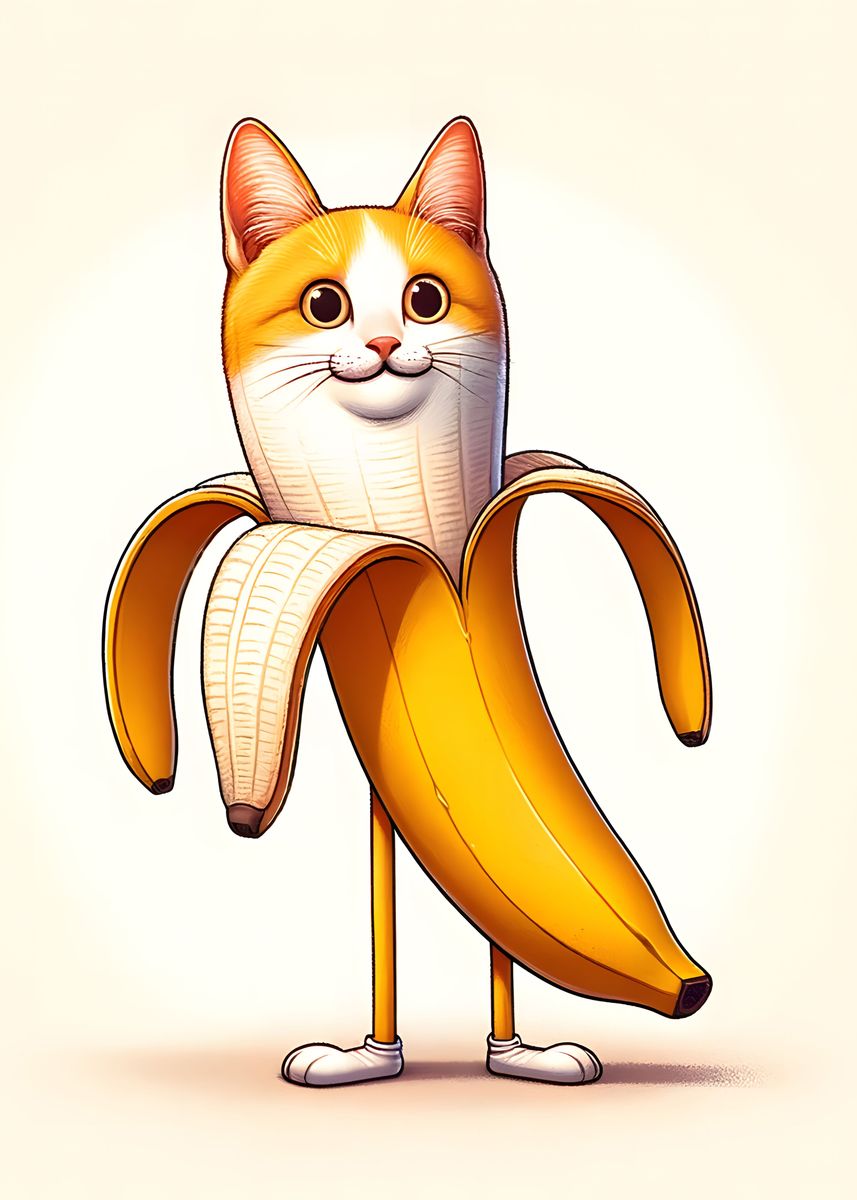 'Cat Banana Meme' Poster, picture, metal print, paint by Toko Diwan ...