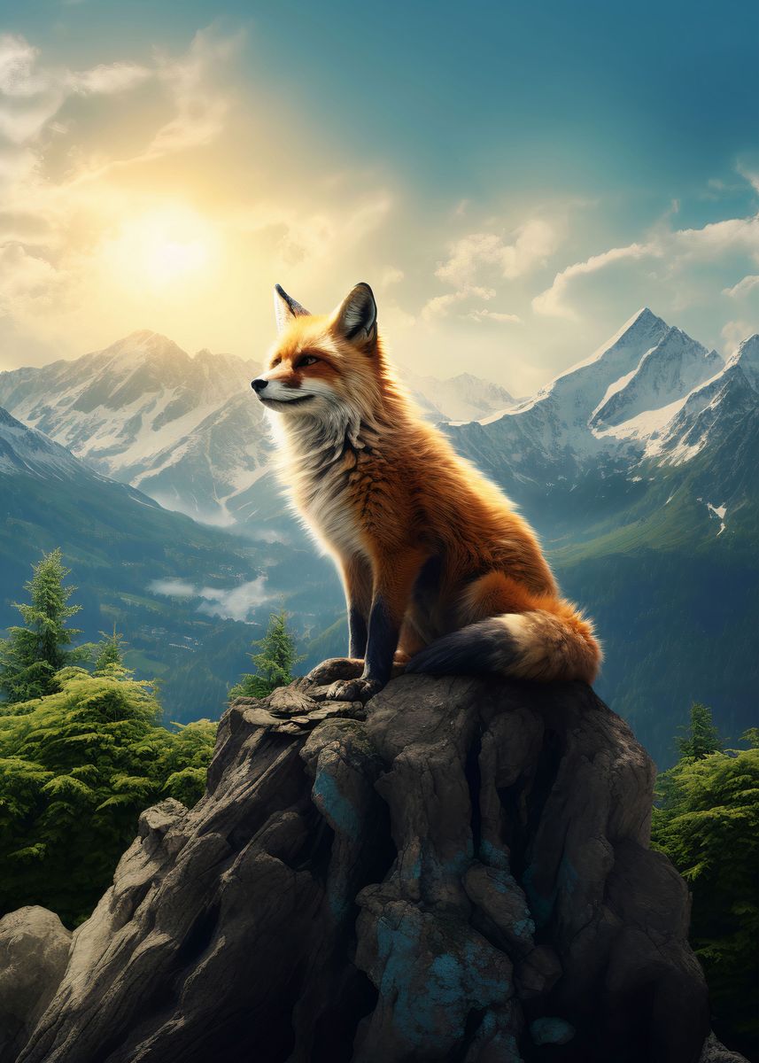 'Fox Mountains' Poster, picture, metal print, paint by Mateusz Ślemp ...