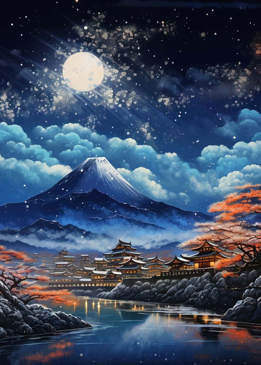 'japanese night sky' Poster, picture, metal print, paint by 5Fine ...
