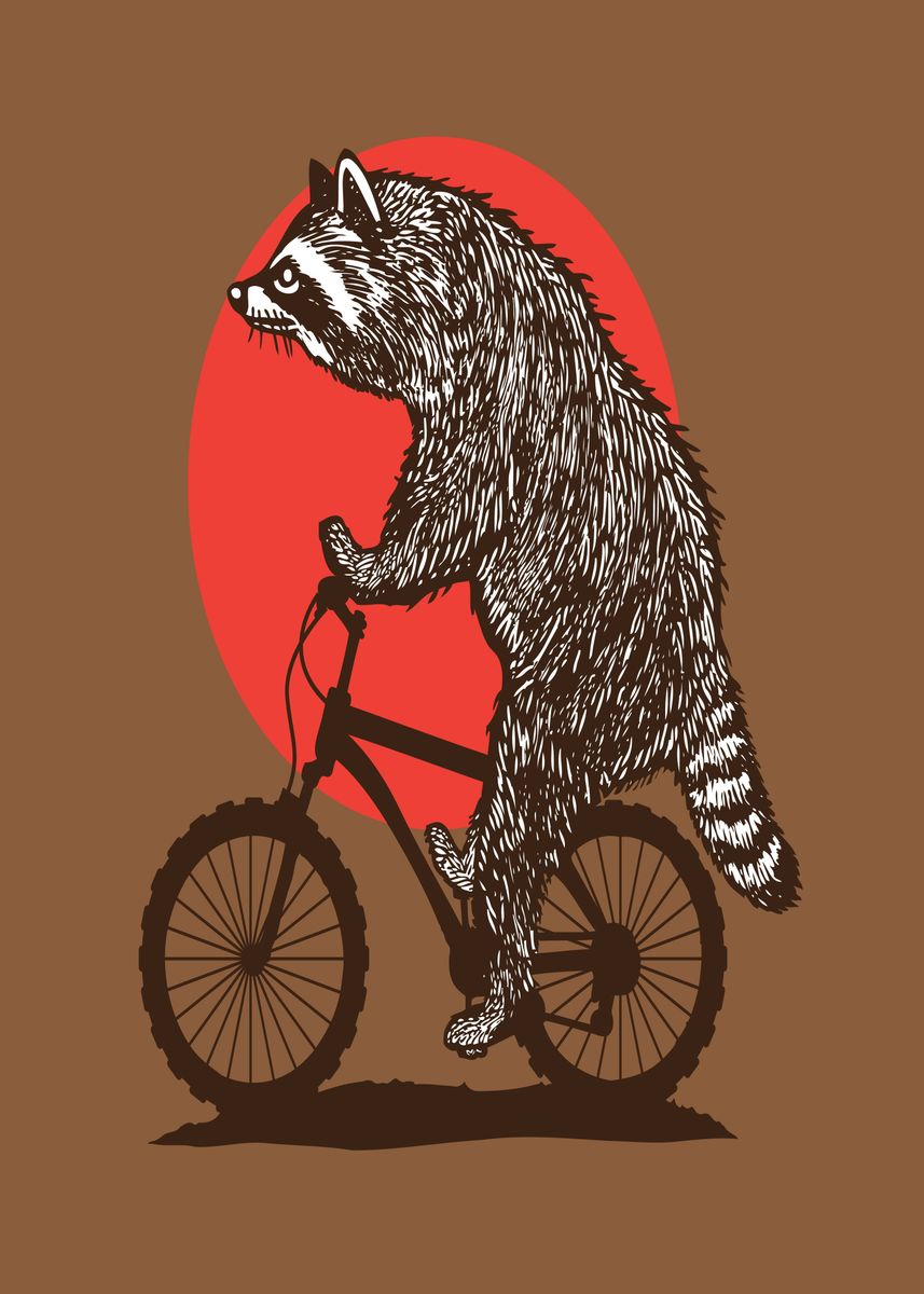 'Racoon bike' Poster, picture, metal print, paint by Biliacci | Displate