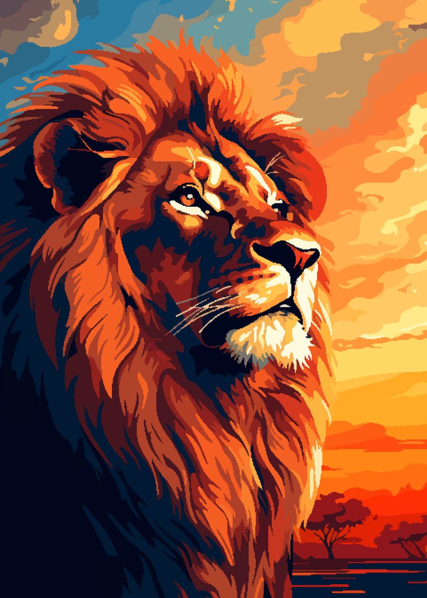 'Lion Africa Pixel Art' Poster, picture, metal print, paint by LVTFCO ...