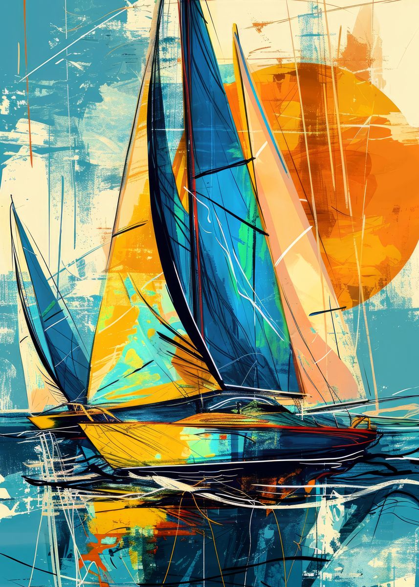 'Yacht racing sport ' Poster, picture, metal print, paint by JBJart ...