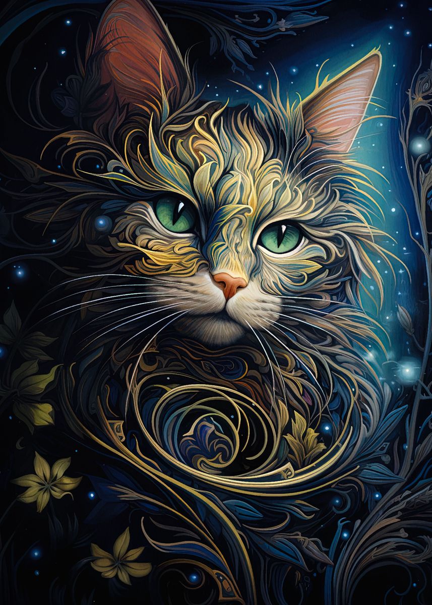 'Abstract Kintsugi Cat ' Poster, picture, metal print, paint by Mikaeel ...