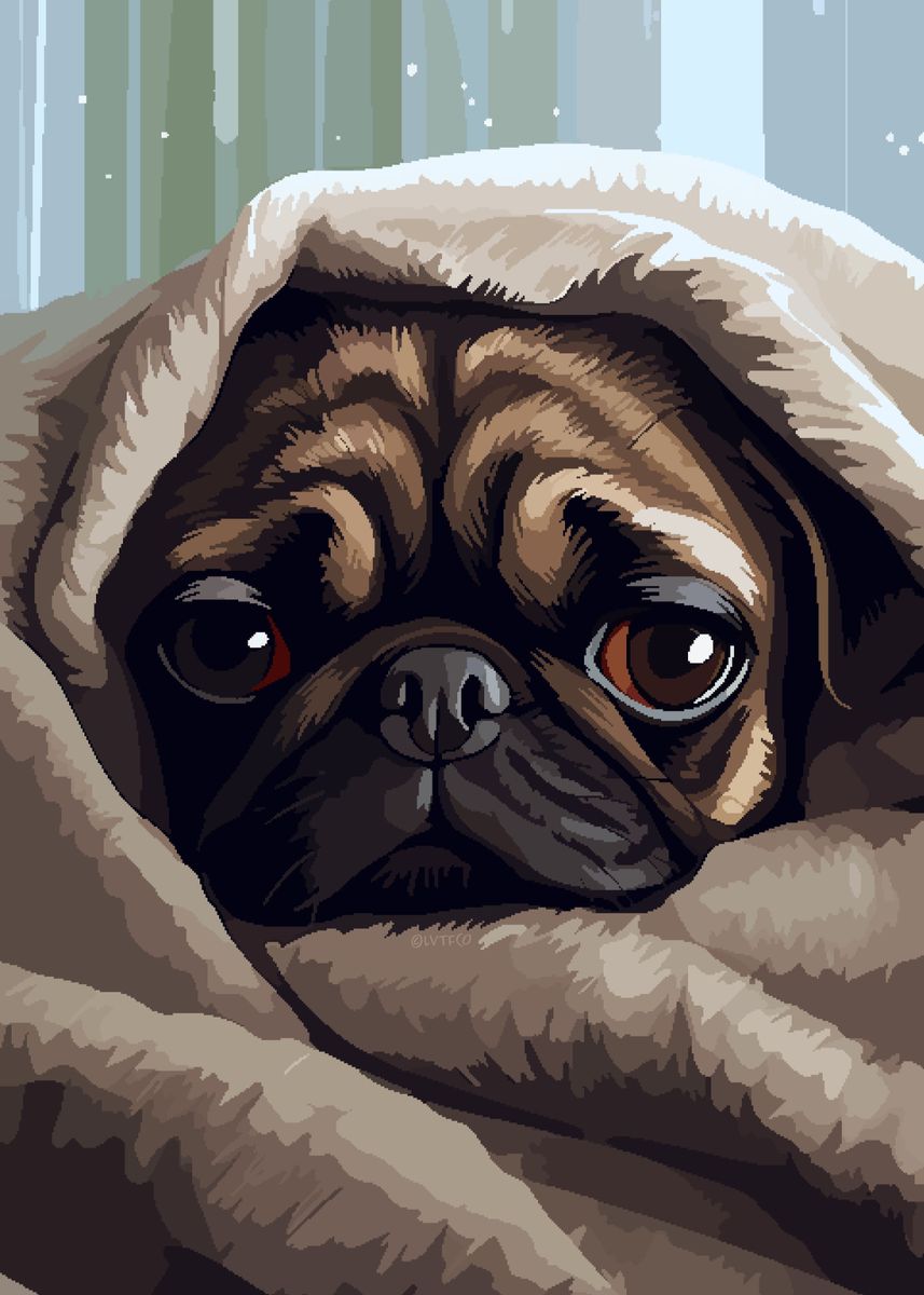 'Pug in Blanket Pixel Art' Poster, picture, metal print, paint by ...