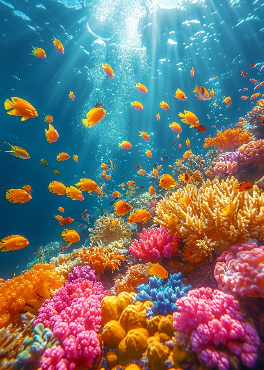 'Colorful Coral Reef' Poster, picture, metal print, paint by ArtNinja ...