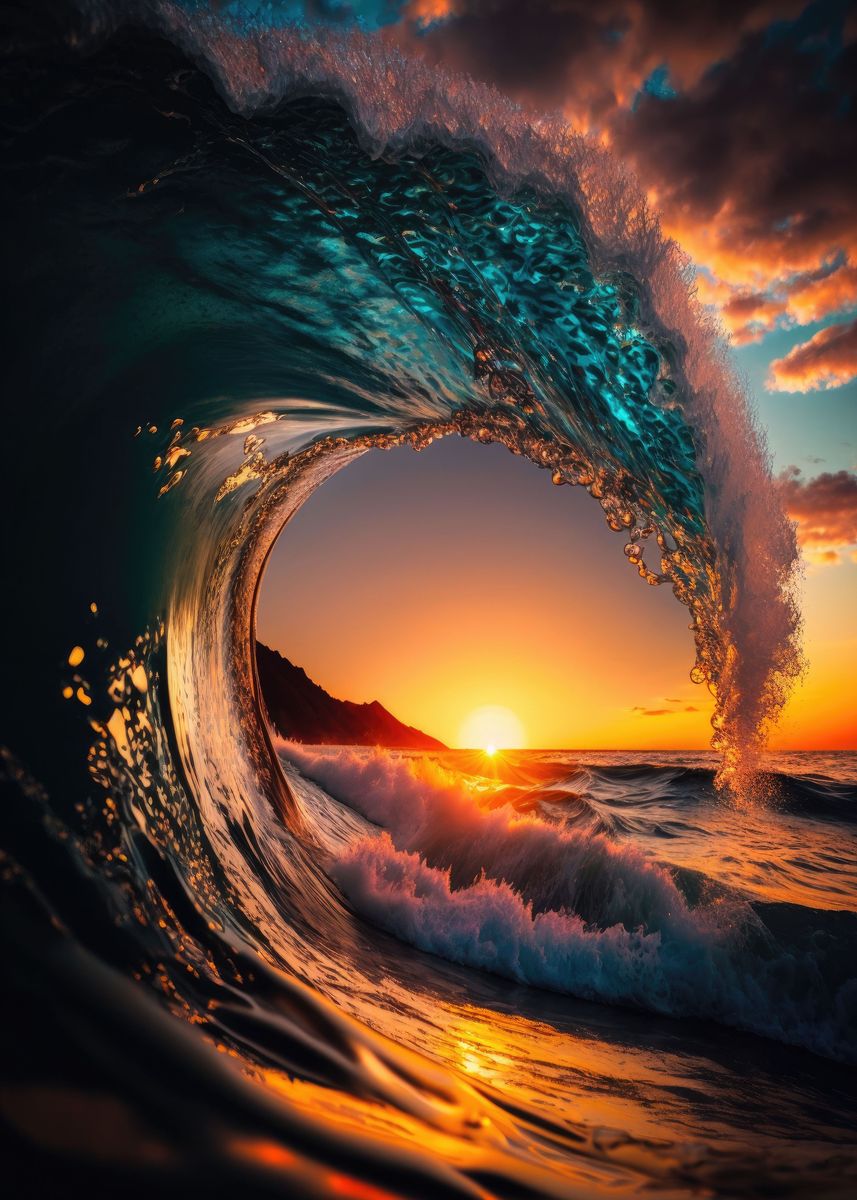 'Sunset Wave' Poster, picture, metal print, paint by Jan | Displate