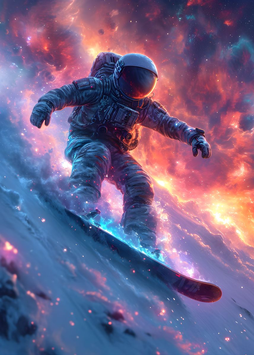 'Astronaut in Space Surfer' Poster, picture, metal print, paint by ...