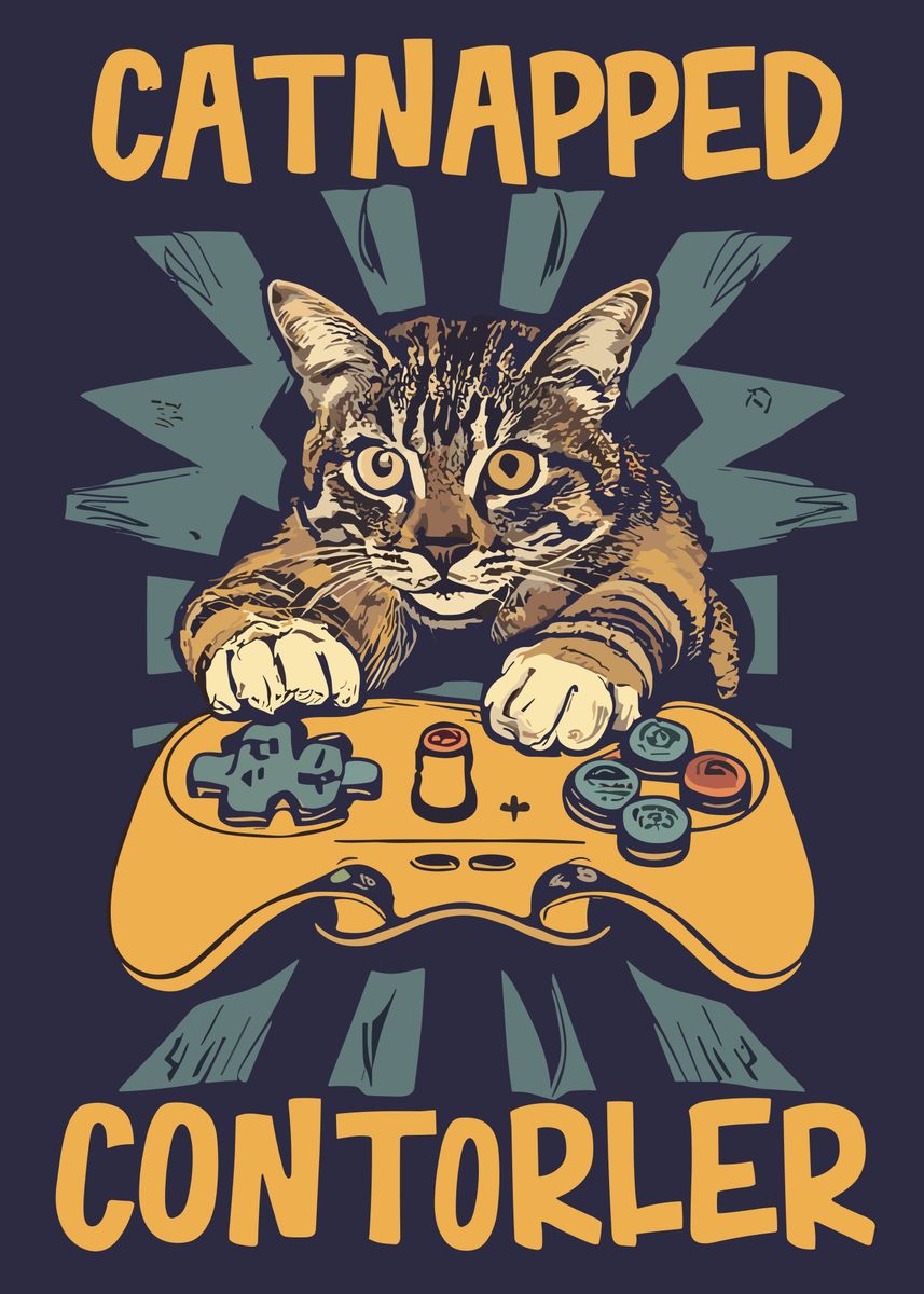 'Catnapped Controller ' Poster, picture, metal print, paint by Fahad ...