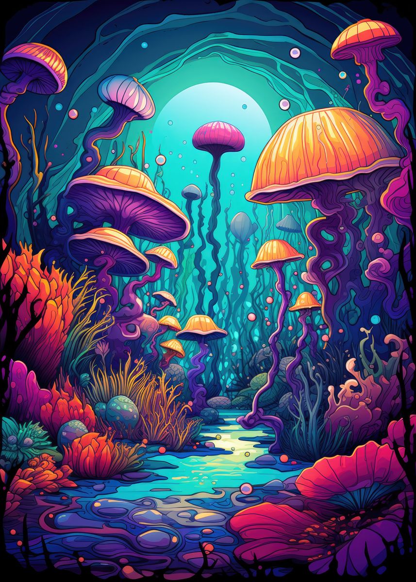 'Jellyfish forest' Poster, picture, metal print, paint by Mezma and ...