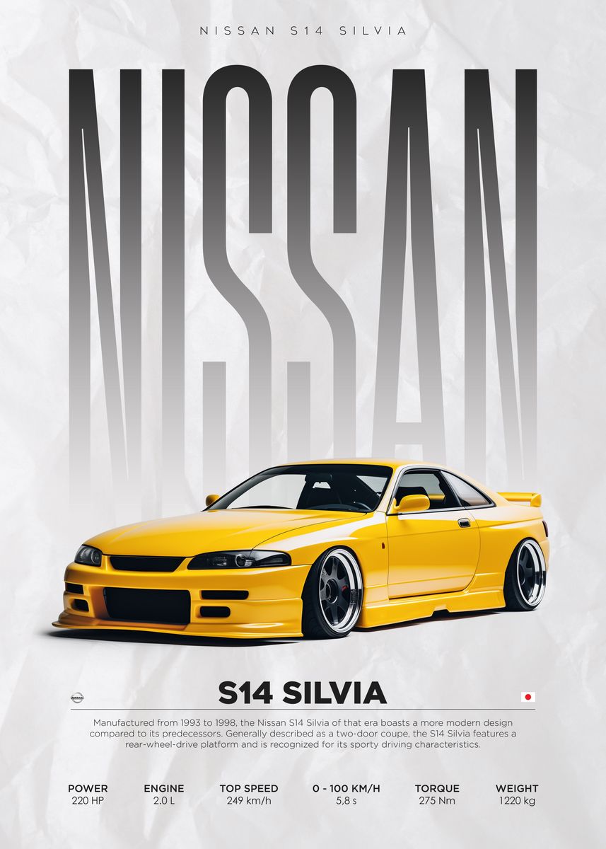'Nissan S14 Silvia' Poster, picture, metal print, paint by Conceptual ...