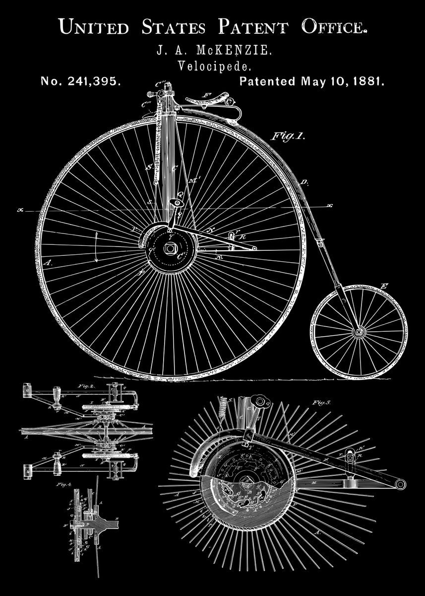 'Velocipede Patent Art' Poster, picture, metal print, paint by Sam Kal ...