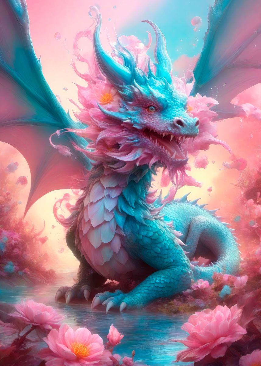 'dreamy flower dragon art' Poster, picture, metal print, paint by mk ...