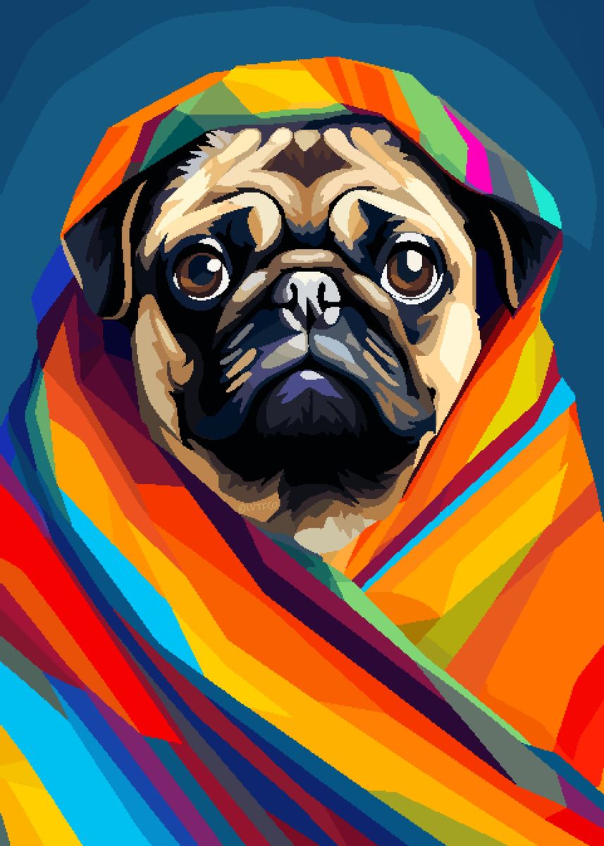 'Cute Blanket Pug Pixel Art' Poster, picture, metal print, paint by ...