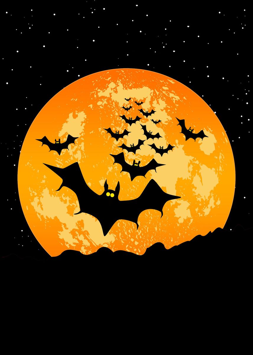 'Halloween flying bats' Poster, picture, metal print, paint by ...