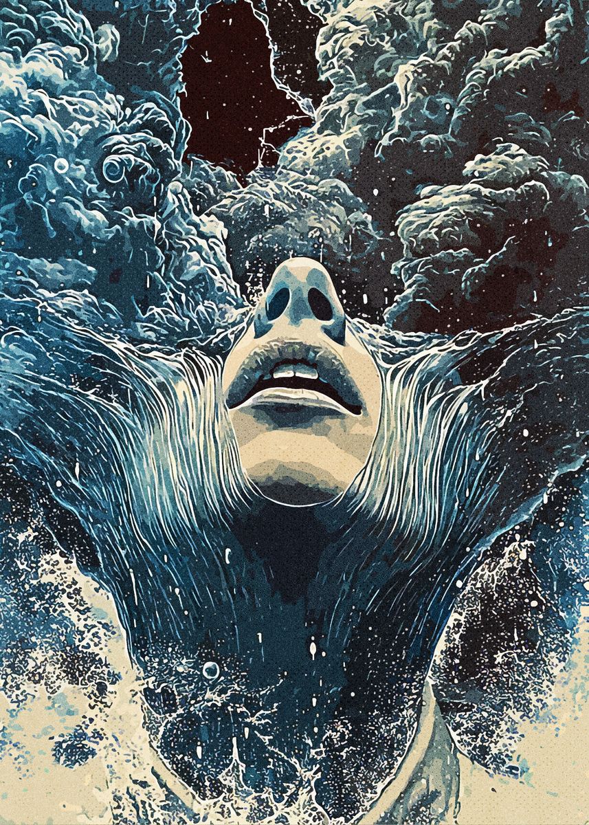 'Space with water spilling ' Poster, picture, metal print, paint by ...