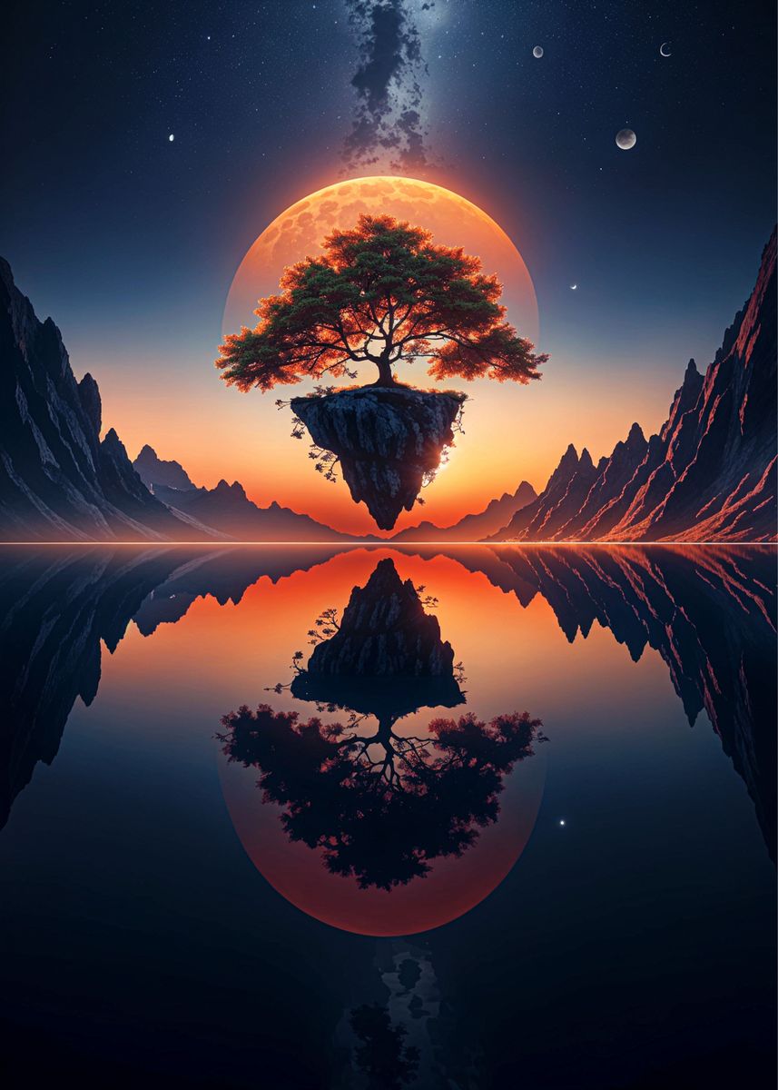 'Space Fantasy Landscape' Poster, picture, metal print, paint by Okbi amine | Displate