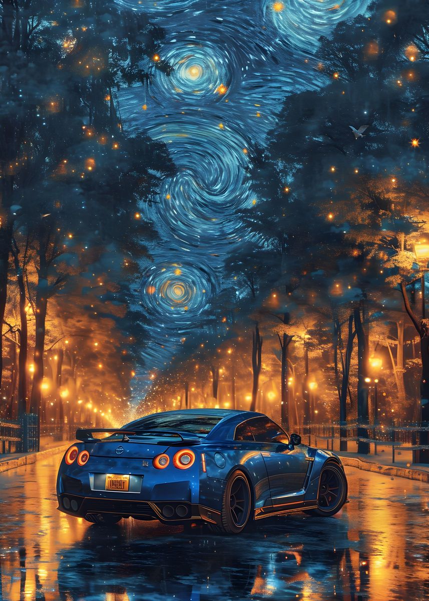 'GTR R35 starry night' Poster, picture, metal print, paint by Mose ...