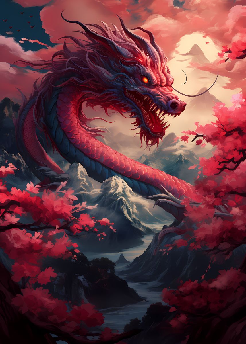 'Dragon Blood Moon Japan ' Poster, picture, metal print, paint by ...