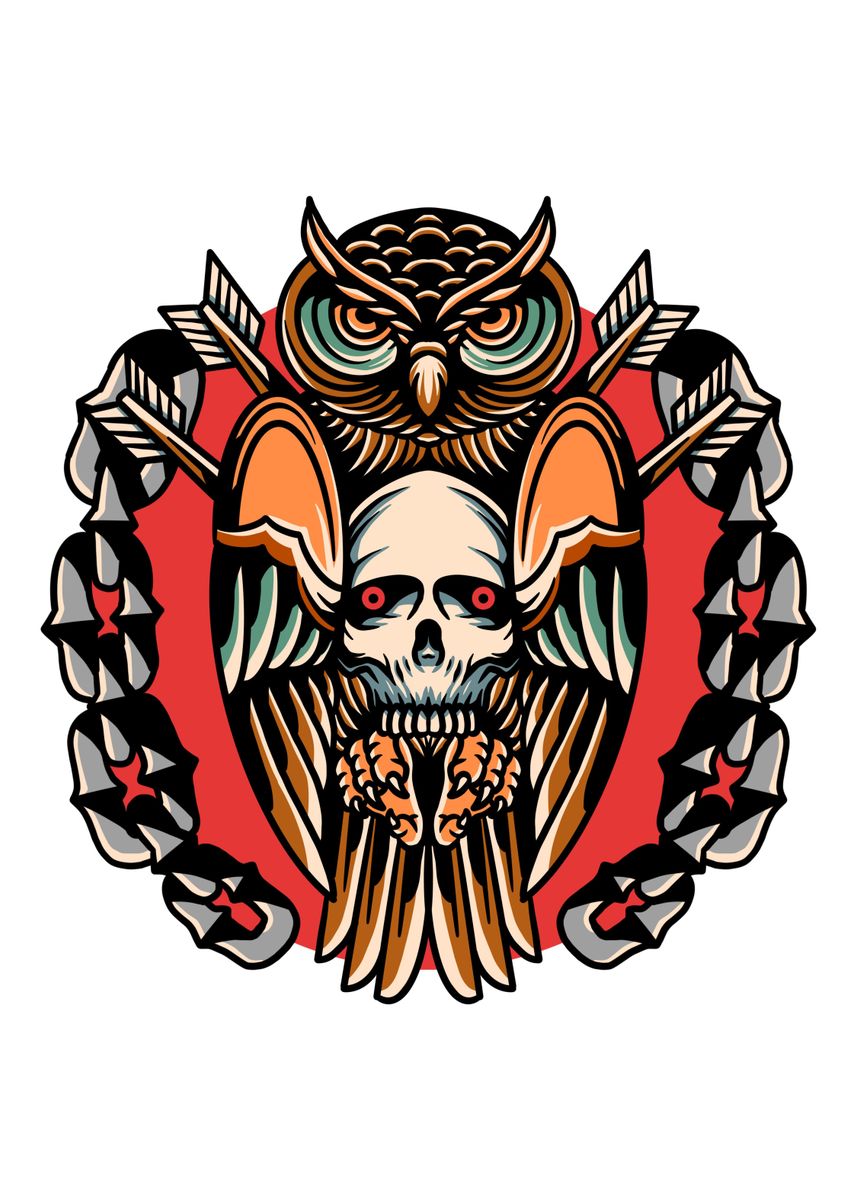 'bad owl traditional tattoo' Poster, picture, metal print, paint by ...