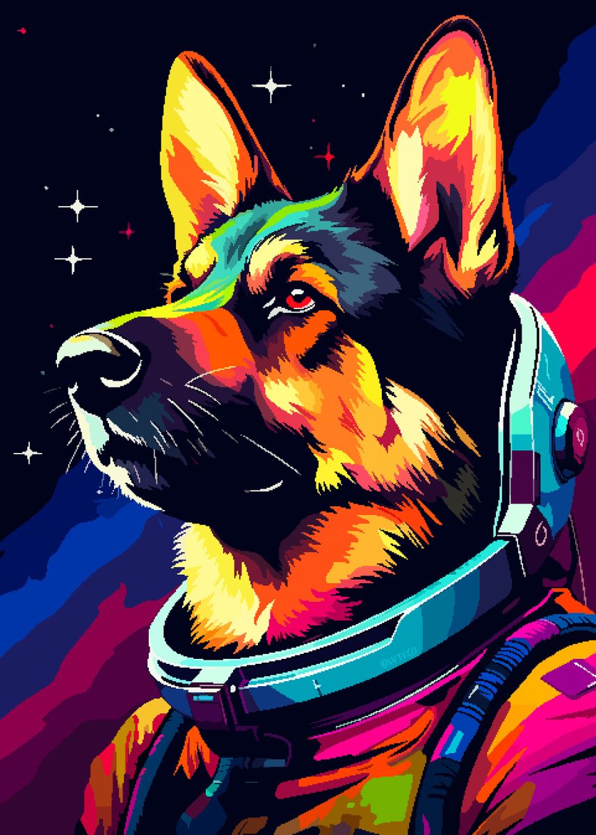 'German Shepherd Spaceman' Poster, picture, metal print, paint by ...