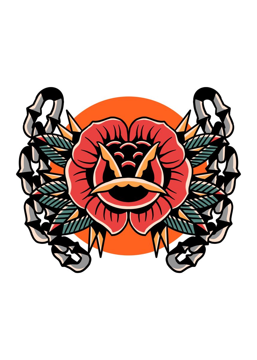 'rose and chains tattoo' Poster, picture, metal print, paint by doni ...