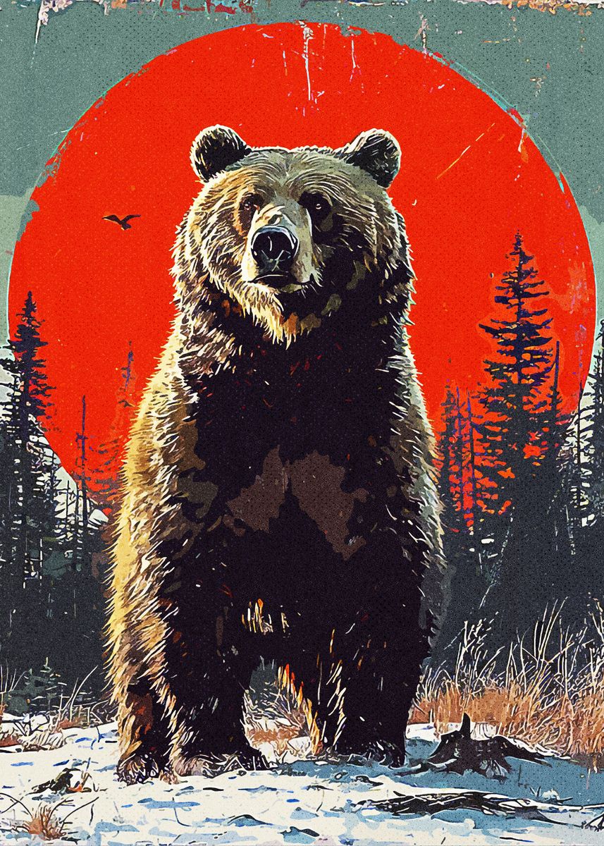 'Bear Vintage' Poster, picture, metal print, paint by Anin Studio ...
