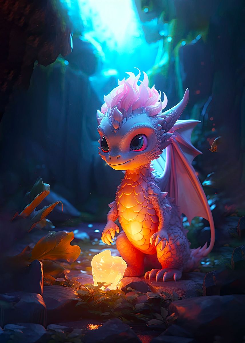 'Cute Fantasy Baby Dragon' Poster, picture, metal print, paint by Super ...