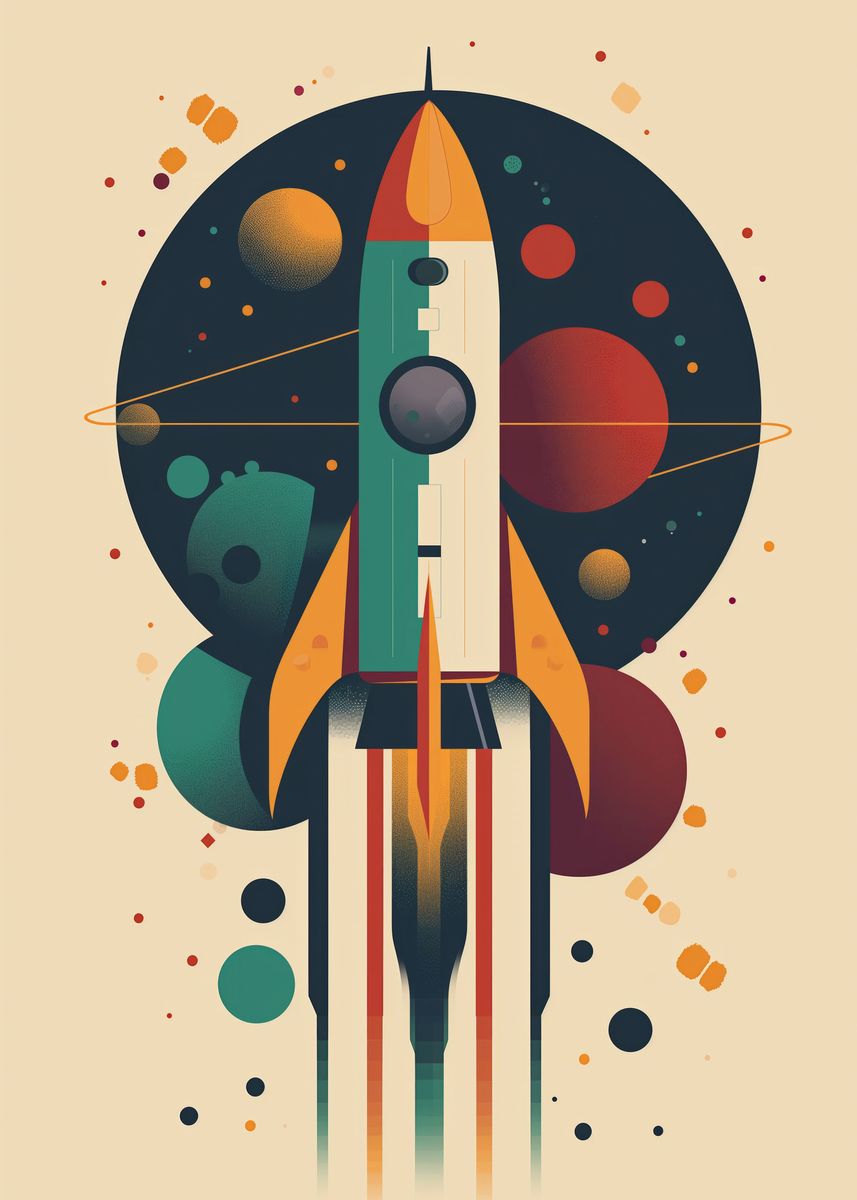 'Retro Space Rocket' Poster, picture, metal print, paint by urbanbuzz ...
