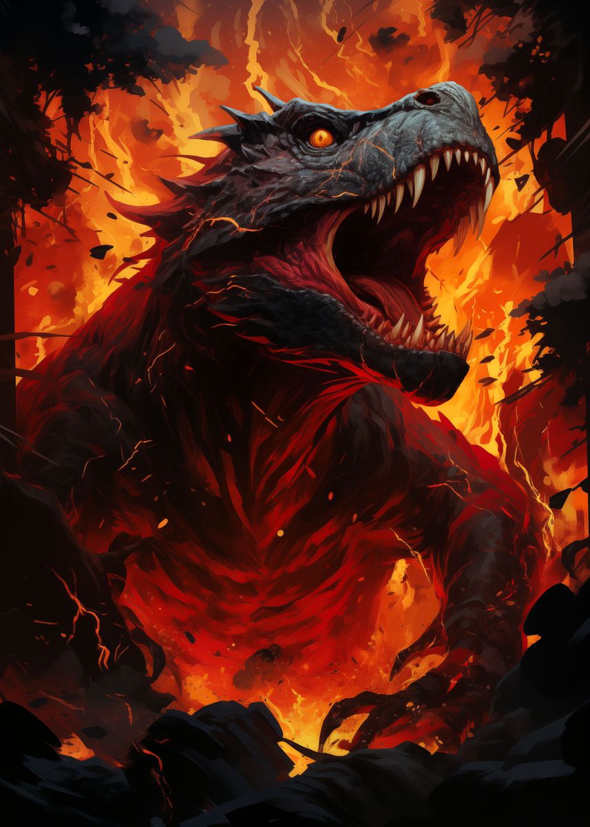'T Rex Dinosaur Inferno' Poster, picture, metal print, paint by Jaydyn ...