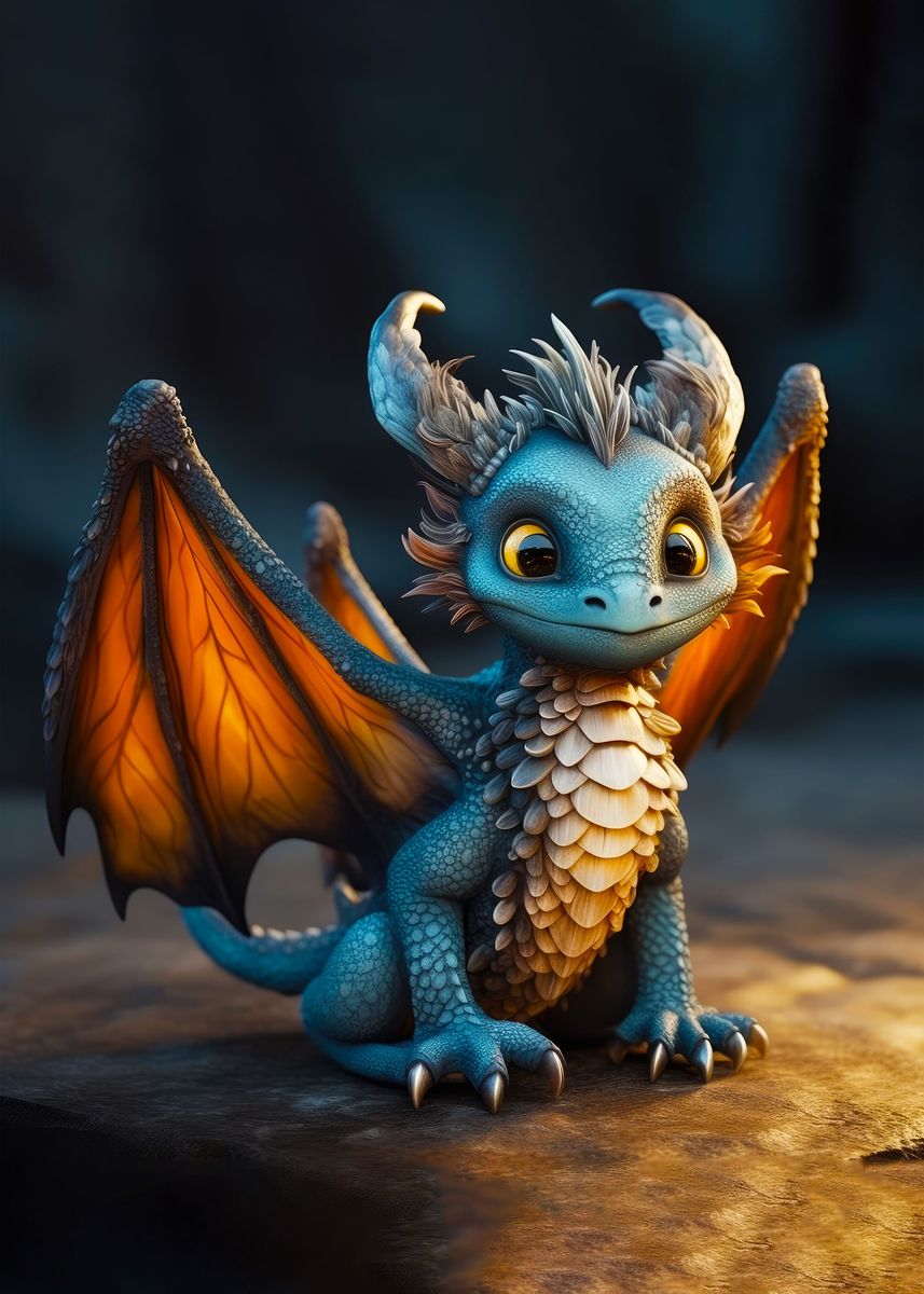 'Cute Fantasy Baby Dragon' Poster, picture, metal print, paint by Super ...