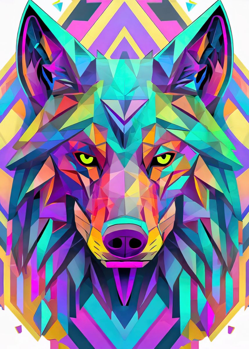 'Colorful Psychedelic Wolf' Poster, picture, metal print, paint by ...