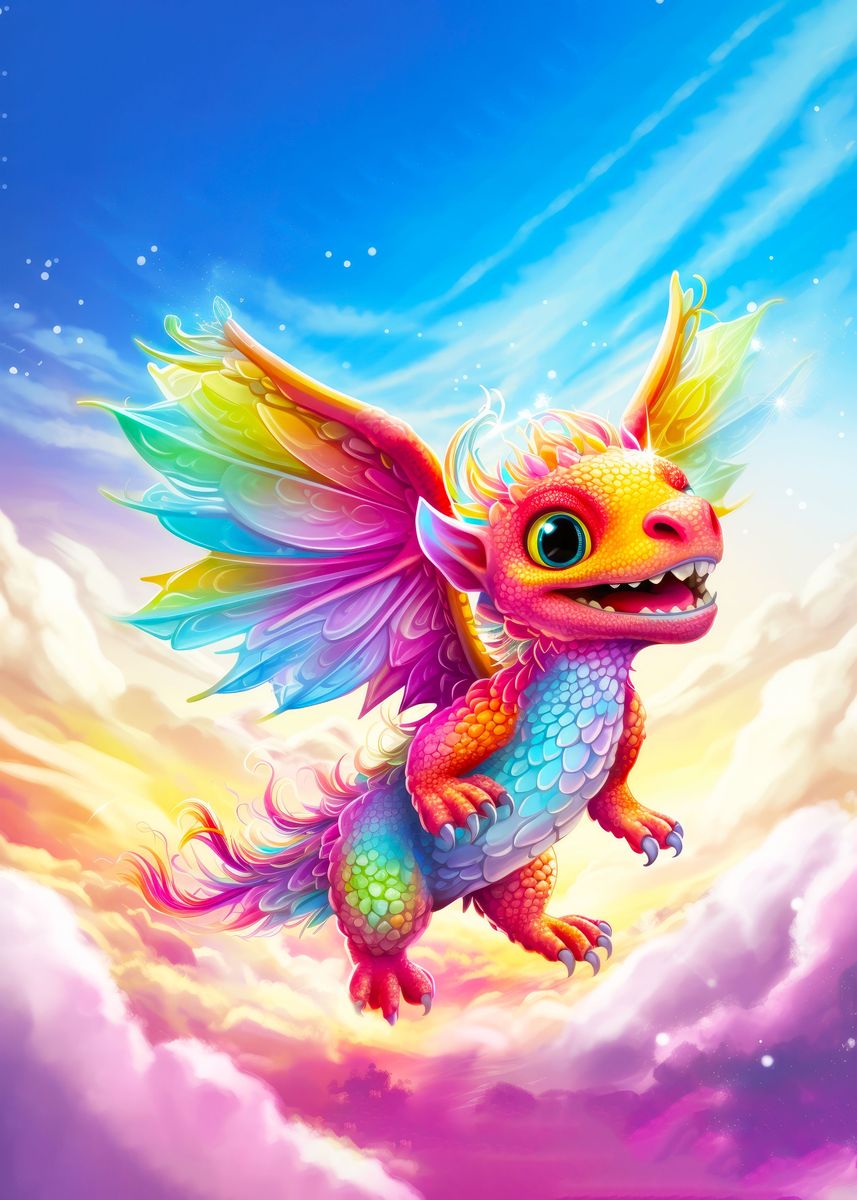 'Cute Rainbow Baby Dragon' Poster, picture, metal print, paint by Super ...