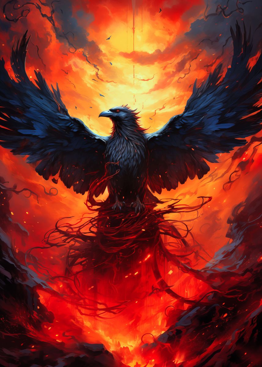 'Flame Sky Raven' Poster, picture, metal print, paint by Jaydyn ...